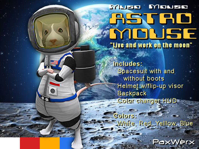 Second Life Marketplace - PaxWerx - Muso Mouse Astro Mouse Spacesuit